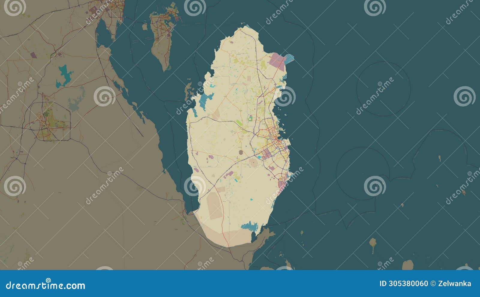 Qatar Highlighted. Topo Humanitarian Stock Illustration - Illustration ...