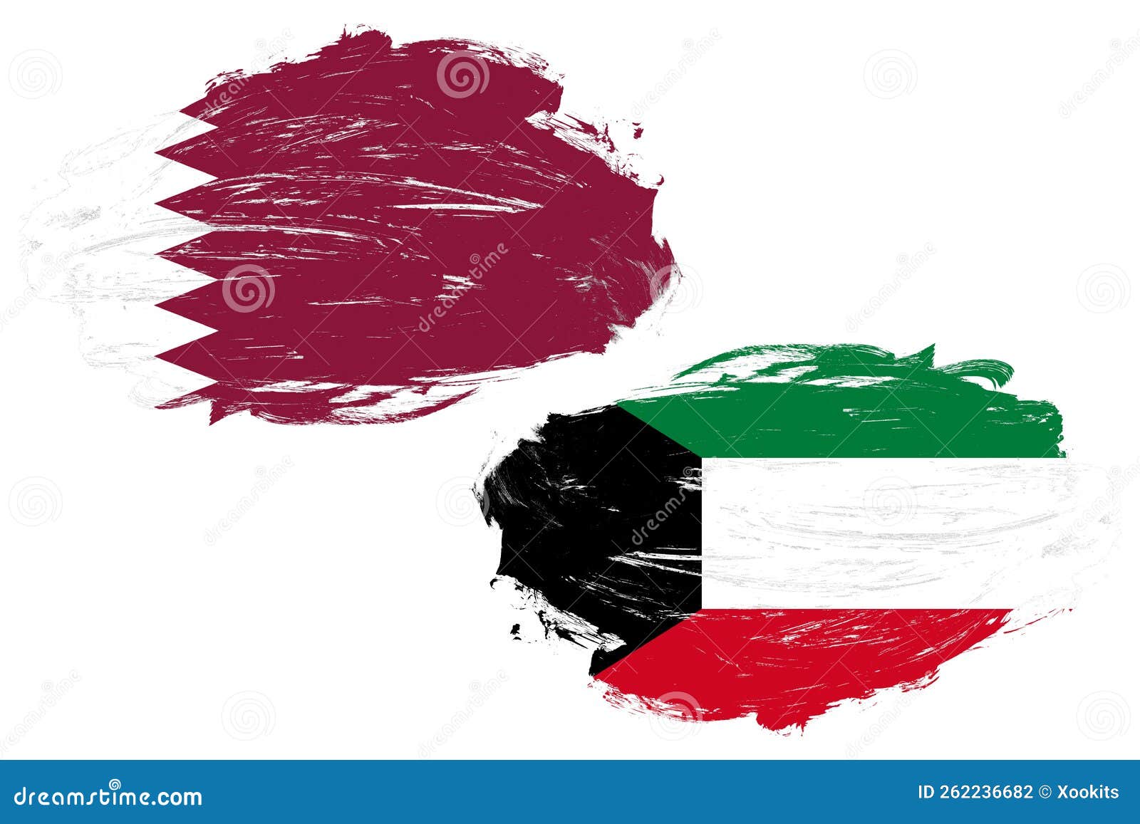 Qatar and Kuwait Flag Together on a White Stroke Brush Background Stock ...