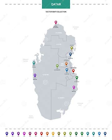 Qatar Map with Location Pointer Marks. Stock Vector - Illustration of ...