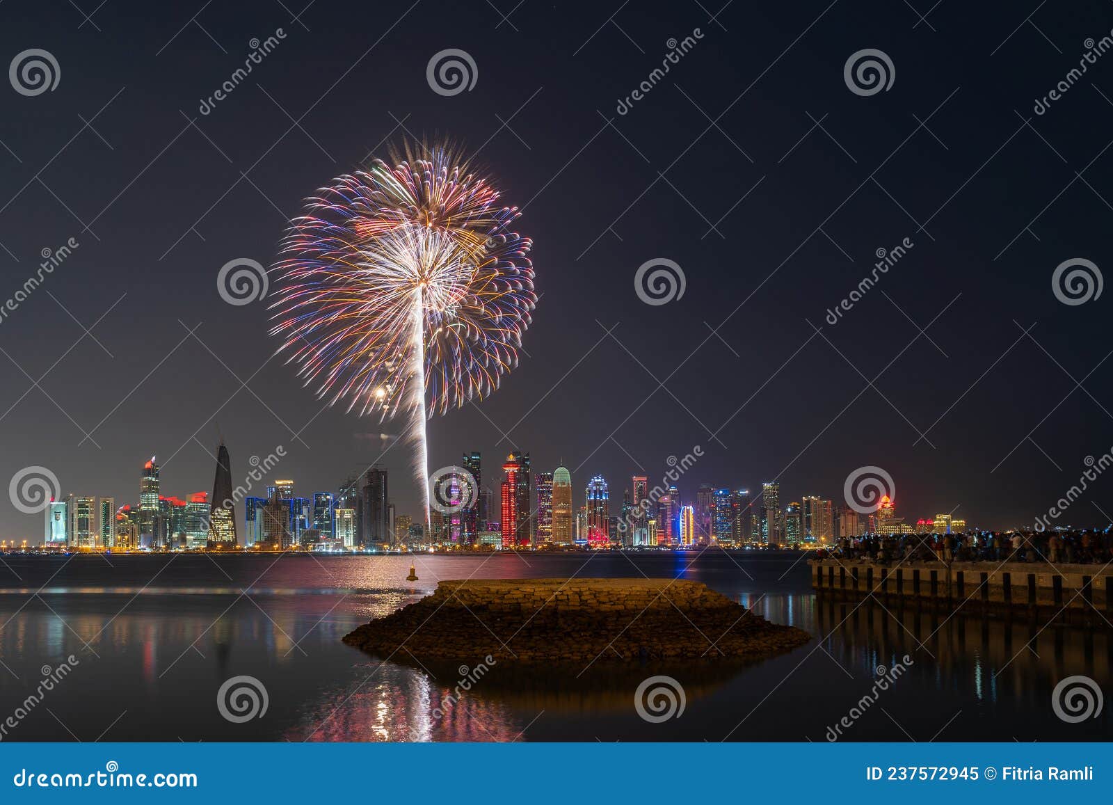 Qatar National Day Celebration Fireworks at Doha Corniche. Stock Image ...