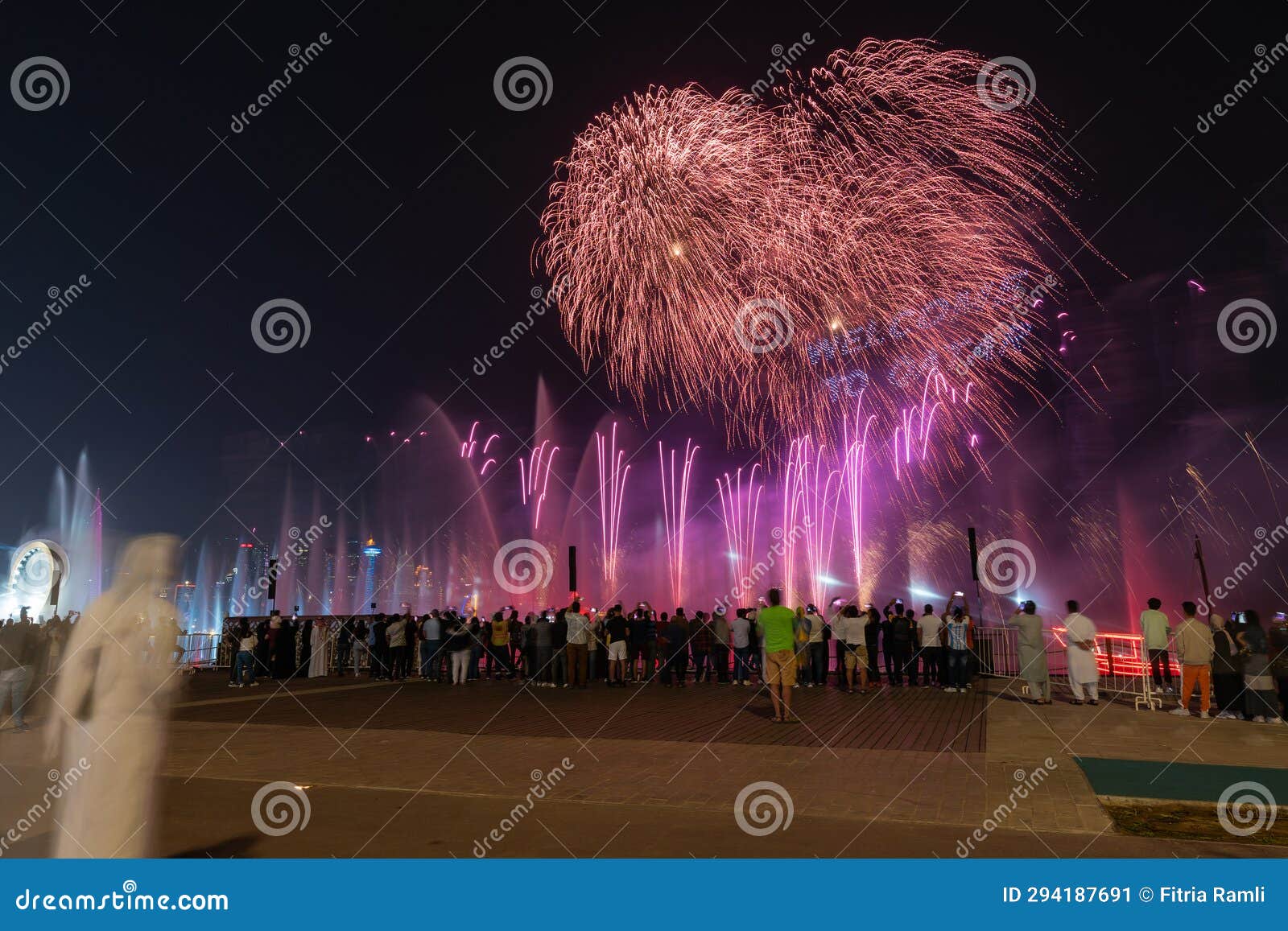 Doha, Qatar - December 3, 2022: Qatar National Day Fireworks with Qatar ...