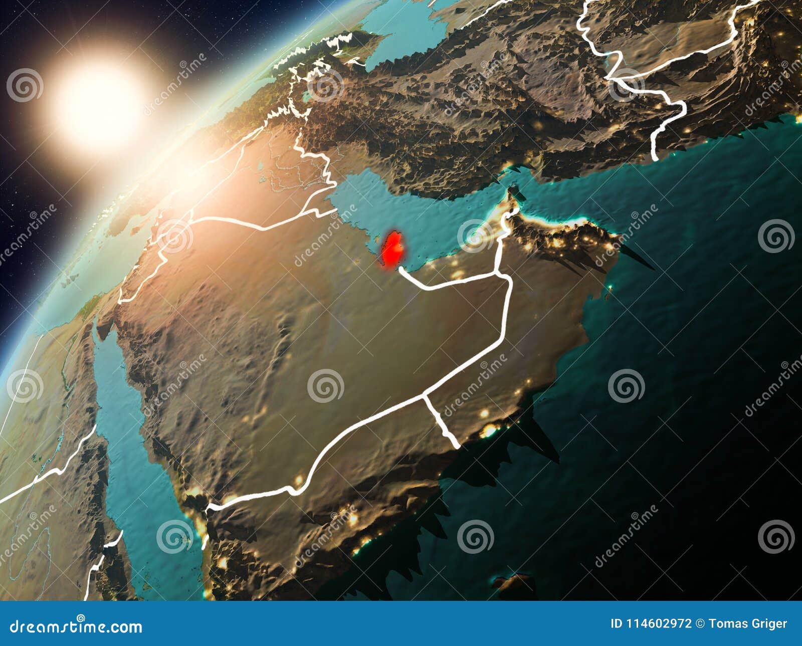 Qatar on Planet Earth in Sunset Stock Illustration - Illustration of ...