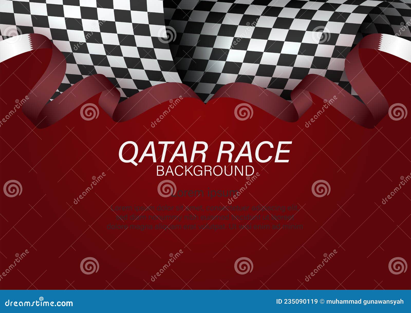 Racing Flag with Qatar Flag Color Ribbon, Vector Illustration Stock ...