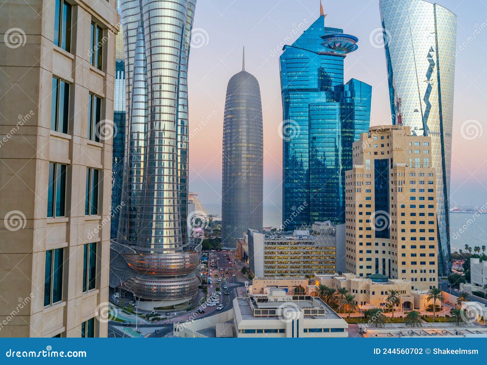 Qatar Skyline during Sunset with Colorful Sky Editorial Photography ...