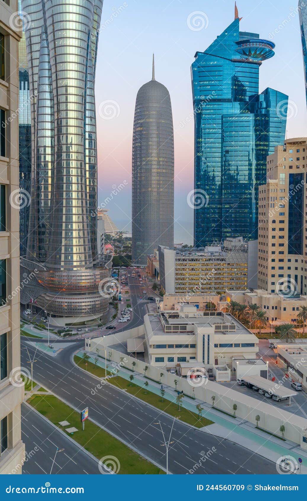 Qatar Skyline during Sunset with Colorful Sky Stock Image - Image of ...