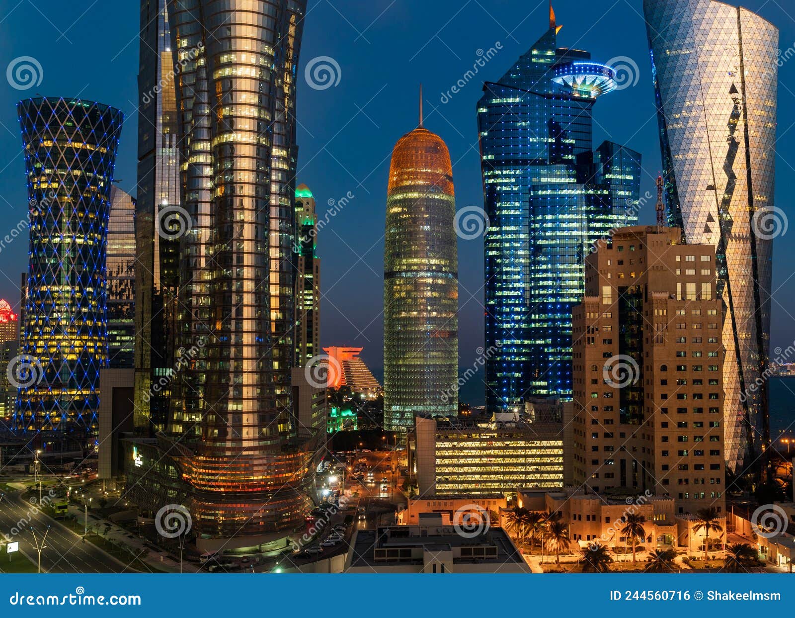 Qatar Skyline during Sunset with Colorful Sky Editorial Photo - Image ...