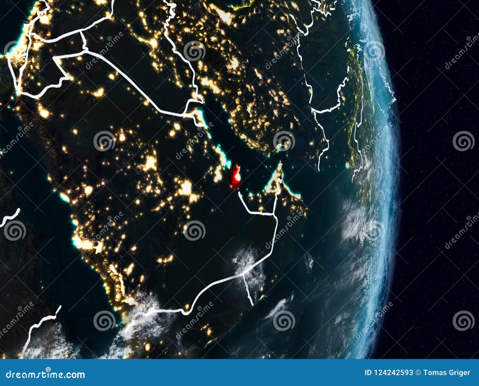 Qatar from space at night stock illustration. Illustration of earth ...