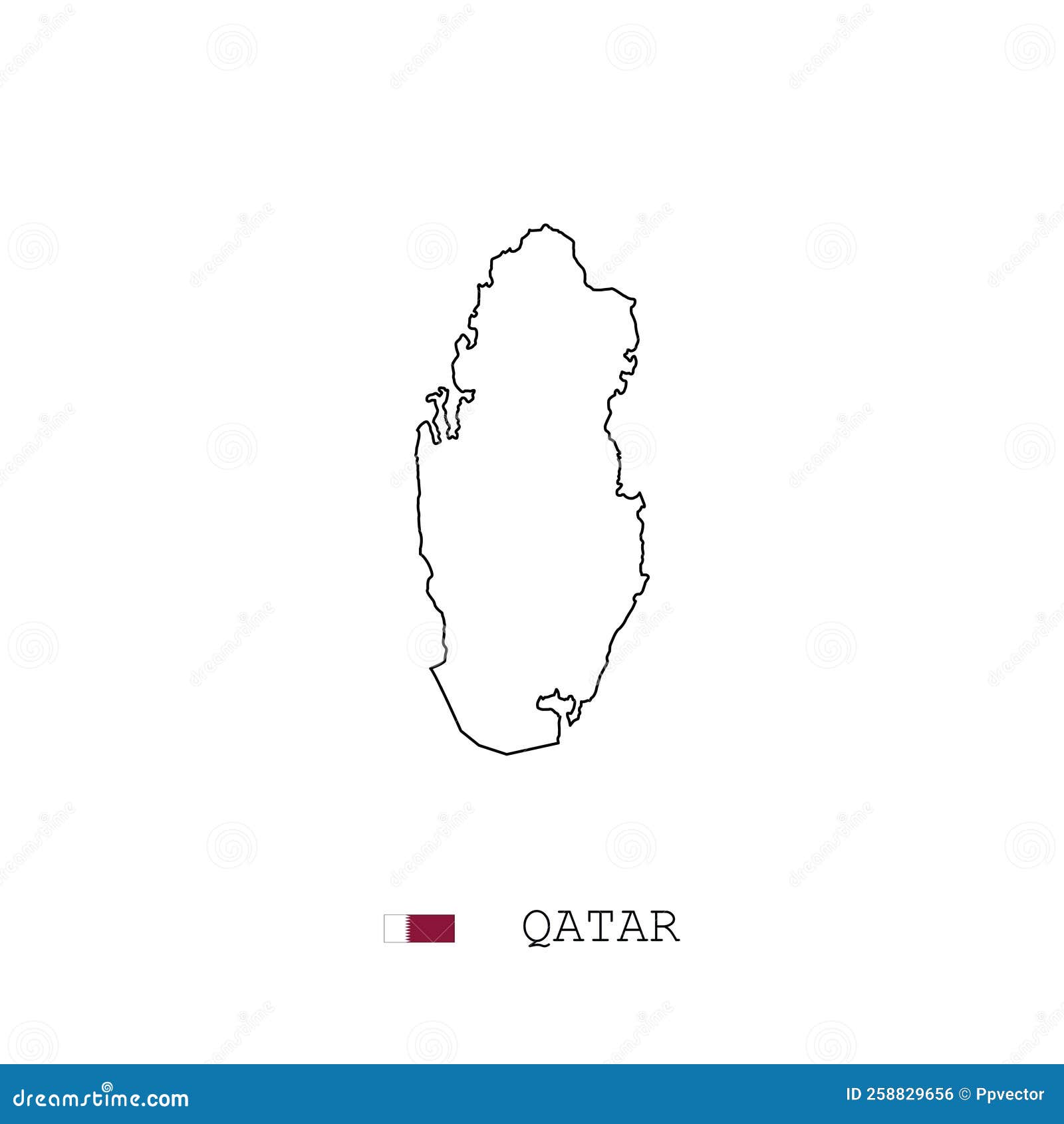 Qatar Vector Map Outline, Line, Linear. Qatar Black Map on White ...