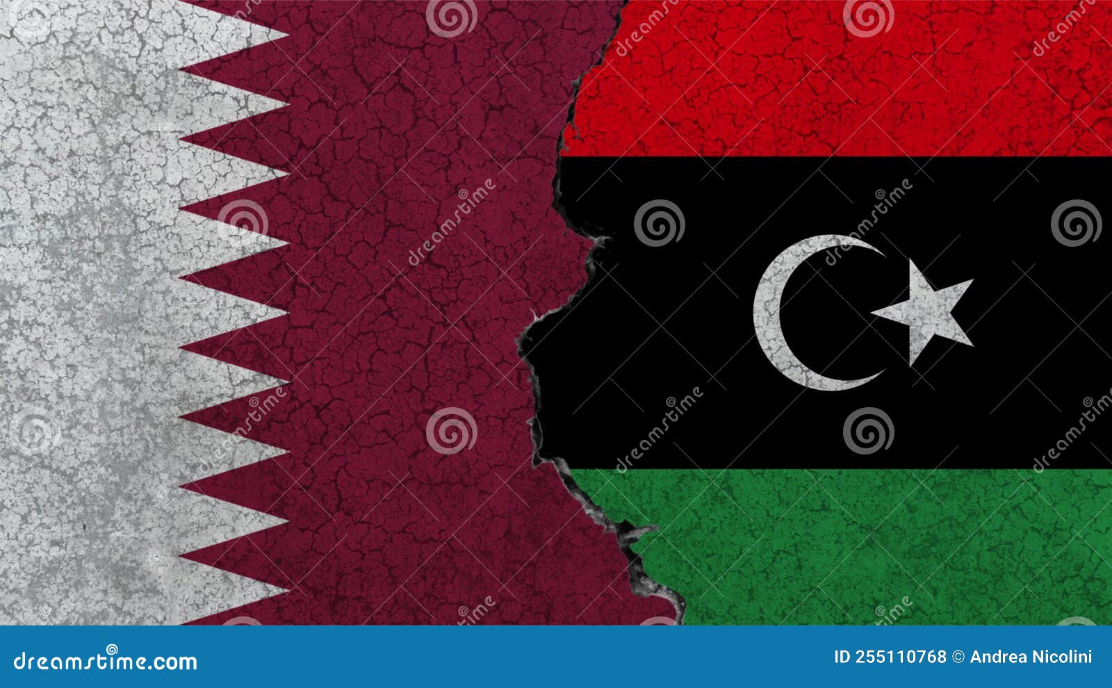Qatar Vs Libya, the Flags of the Two Countries Painted on a Concrete ...