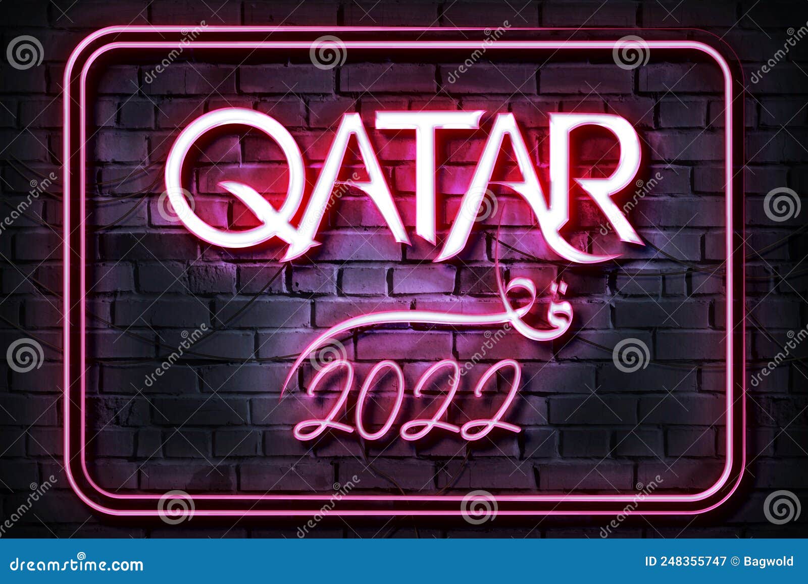 Qatar 2022 World Cup Neon Sign on a Dark Wall Stock Image - Image of ...