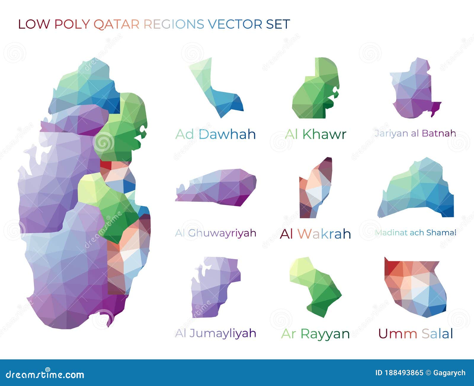 Qatari low poly regions. stock vector. Illustration of asia - 188493865