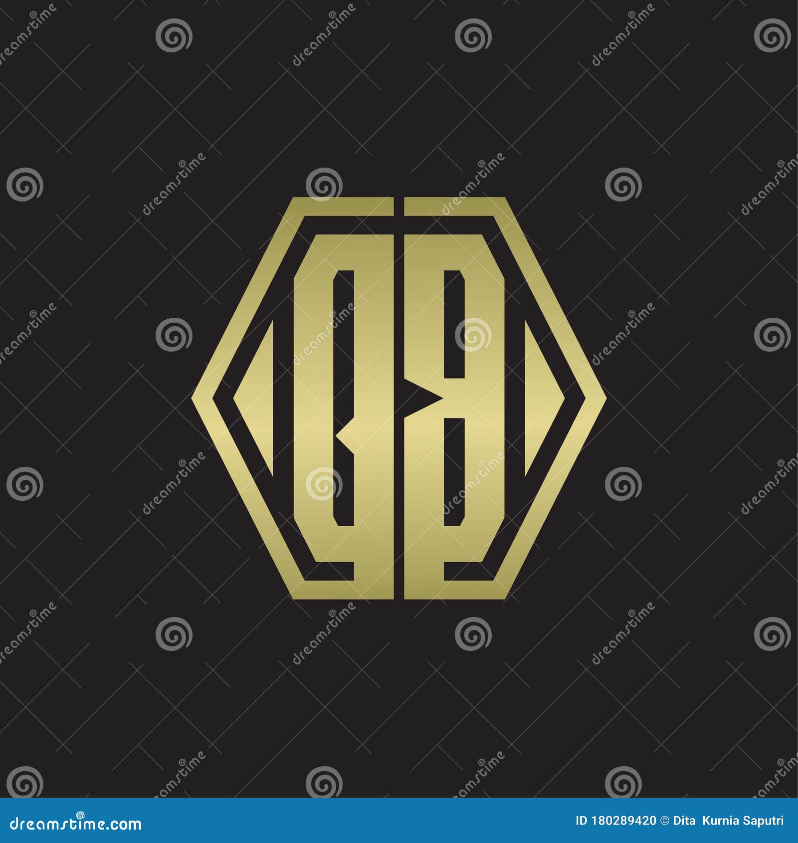 QB Logo Monogram with Hexagon Line Rounded Design Template with Gold ...