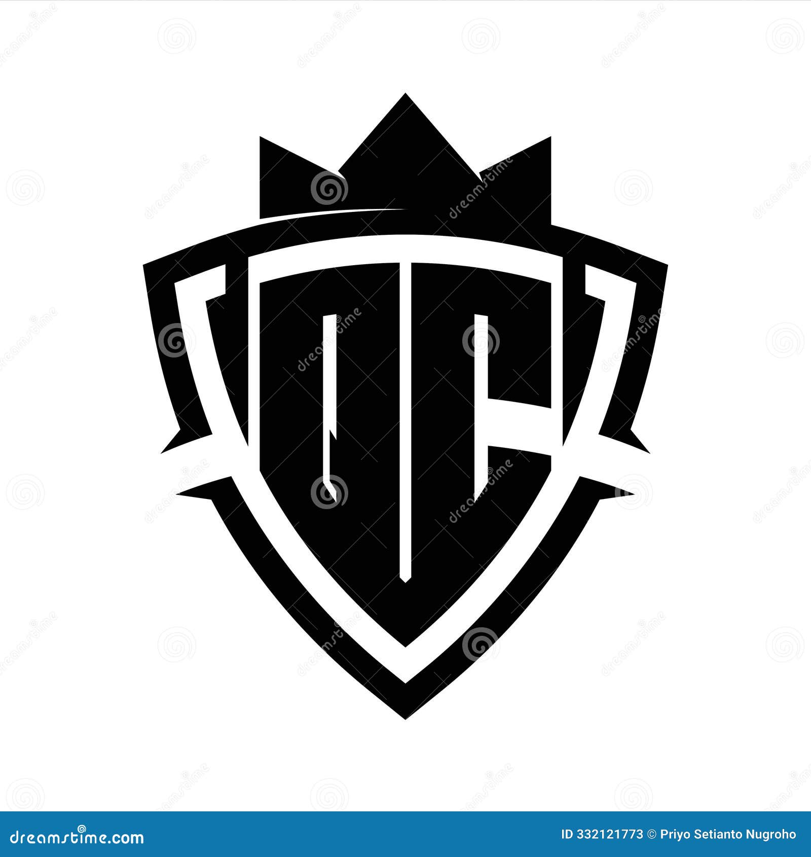 QC Letter Bold Monogram Triangle Curve Shield Shape with Crown Black ...