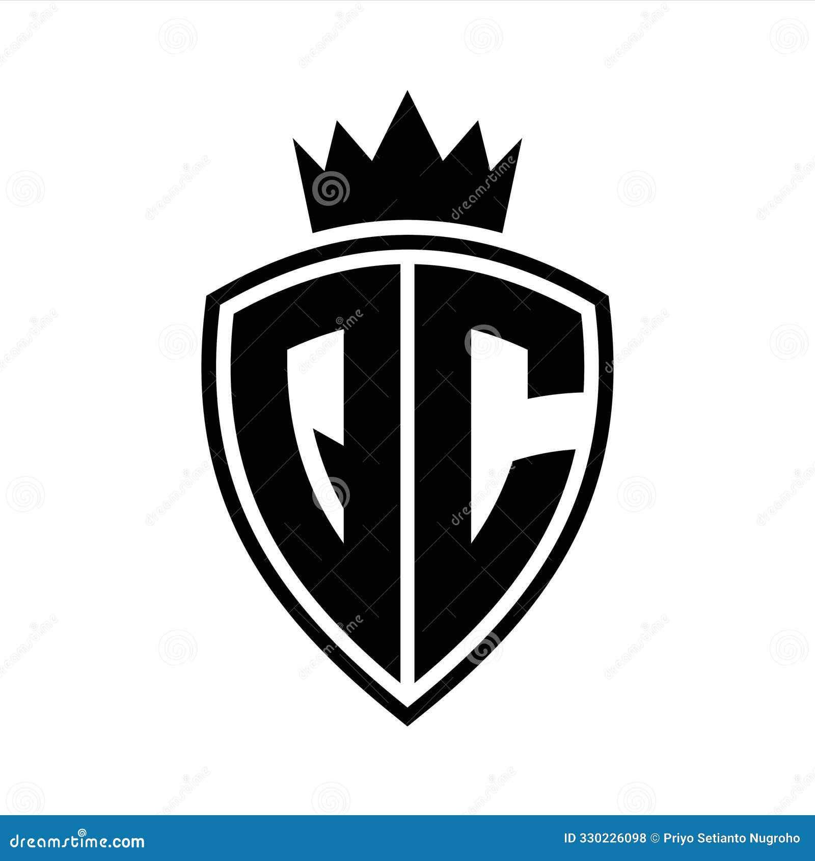 QC Letter Monogram Shield and Crown Outline Shape with Black and White ...