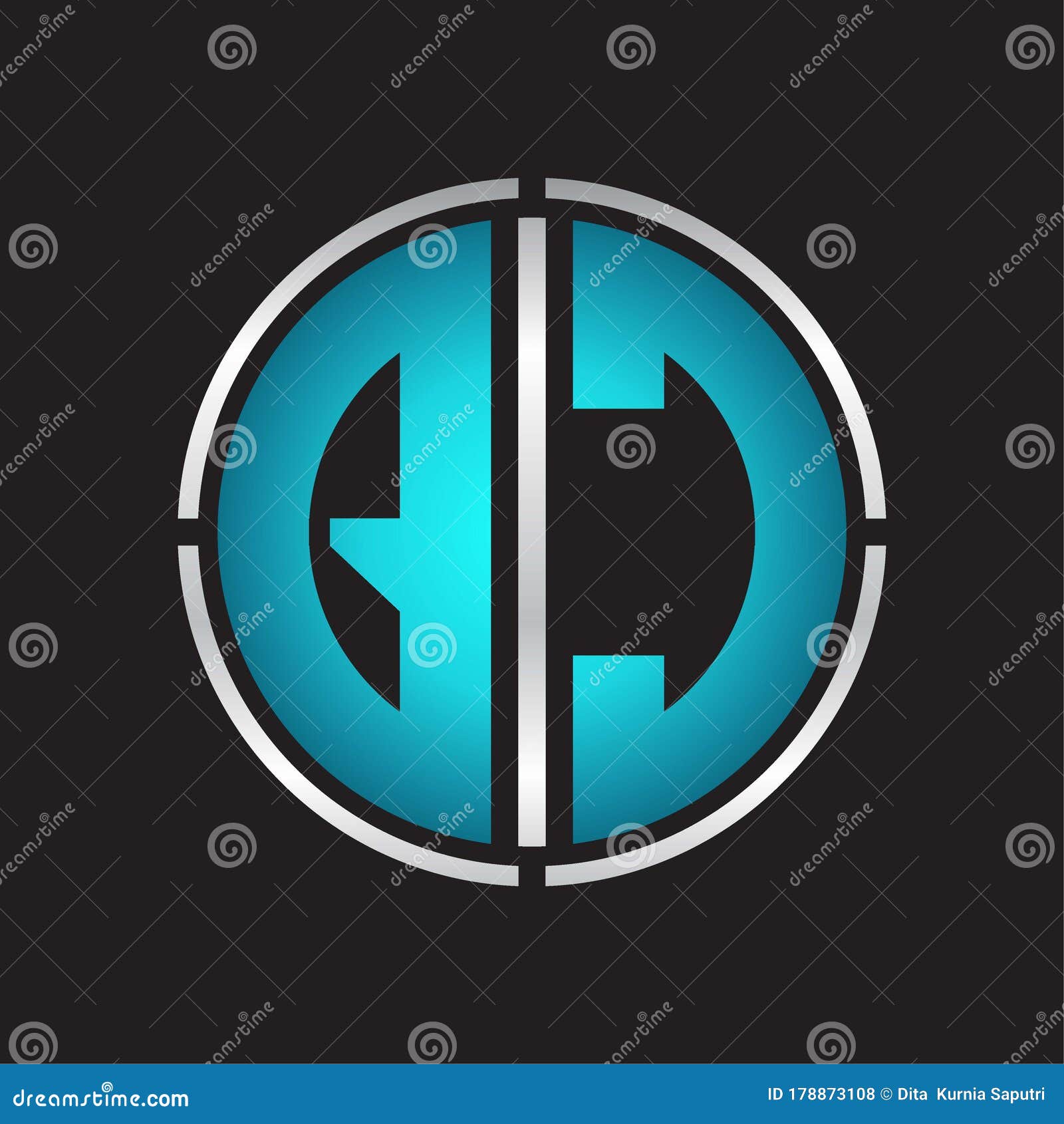 QC Logo Initial with Circle Line Cut Design Template on Blue Colors ...