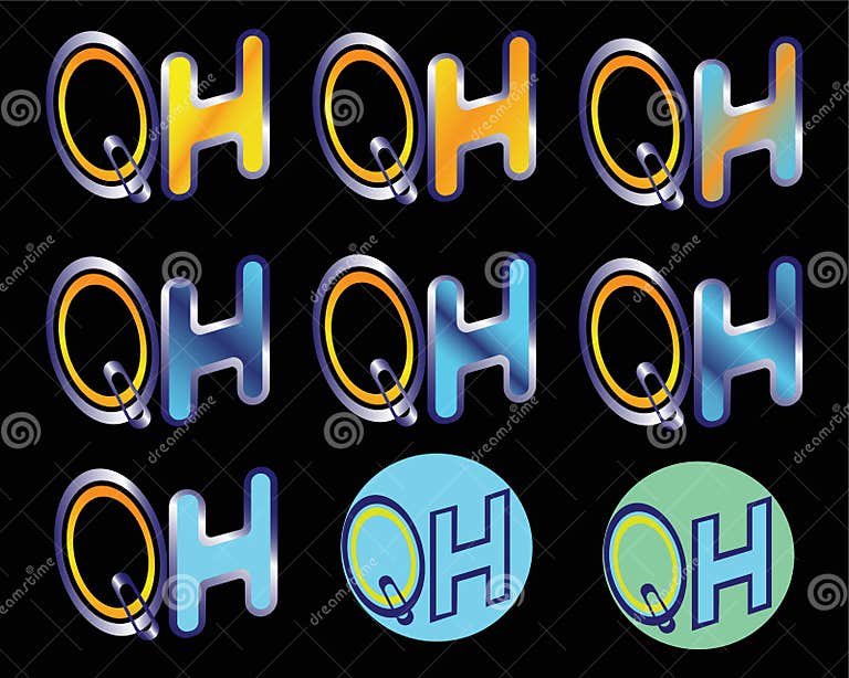QH Logo Set with 3D Style and Glossy Gradient Effect. Stock Vector ...