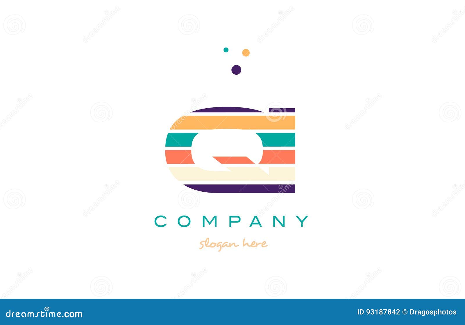 Qi Q I Line Stripes Pastel Color Alphabet Letter Logo Icon Template Vector Stock Vector