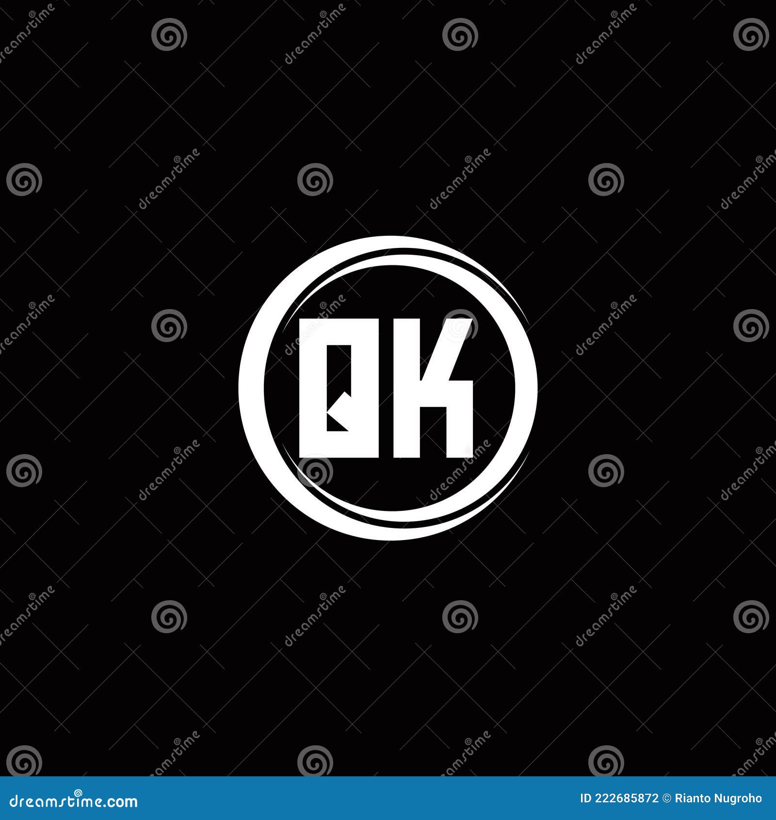QK Logo Initial Letter Monogram with Circle Slice Rounded Design ...