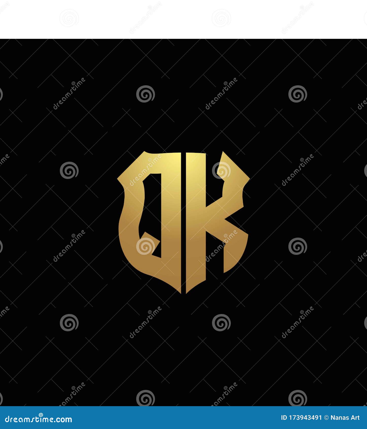 QK Logo Monogram with Gold Colors and Shield Shape Design Template ...