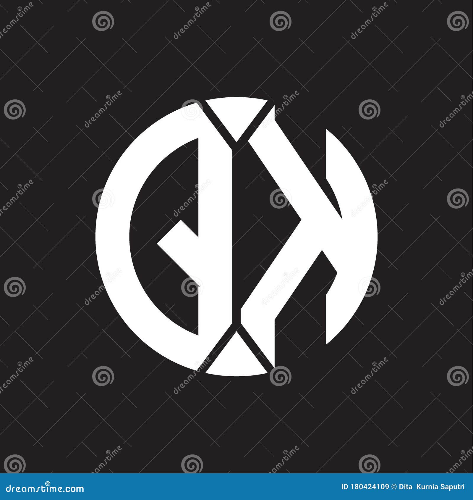 QK Logo Monogram with Piece Circle Ribbon Style Stock Vector ...