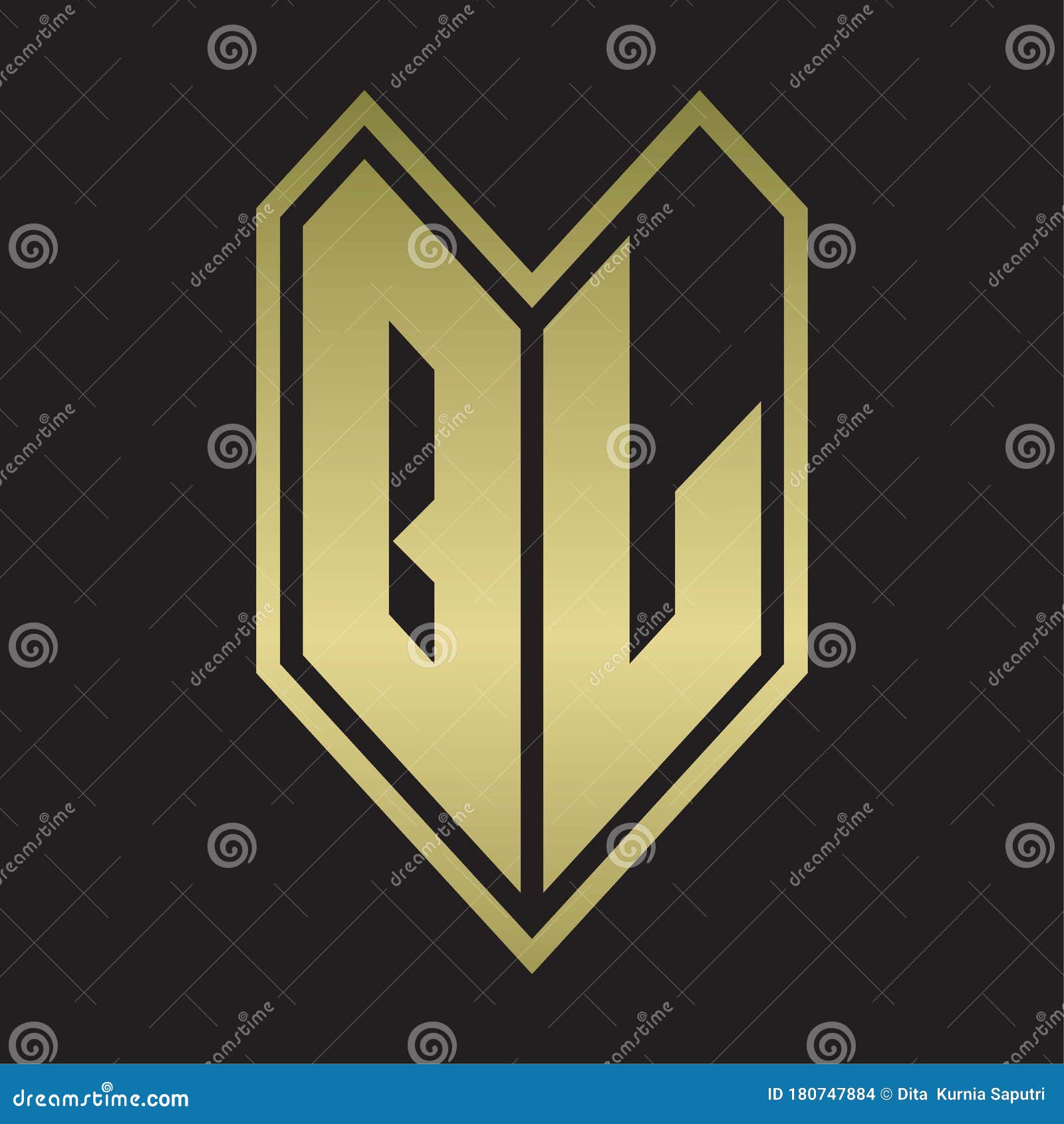 QL Logo Monogram with Emblem Line Style Isolated on Gold Colors Stock ...