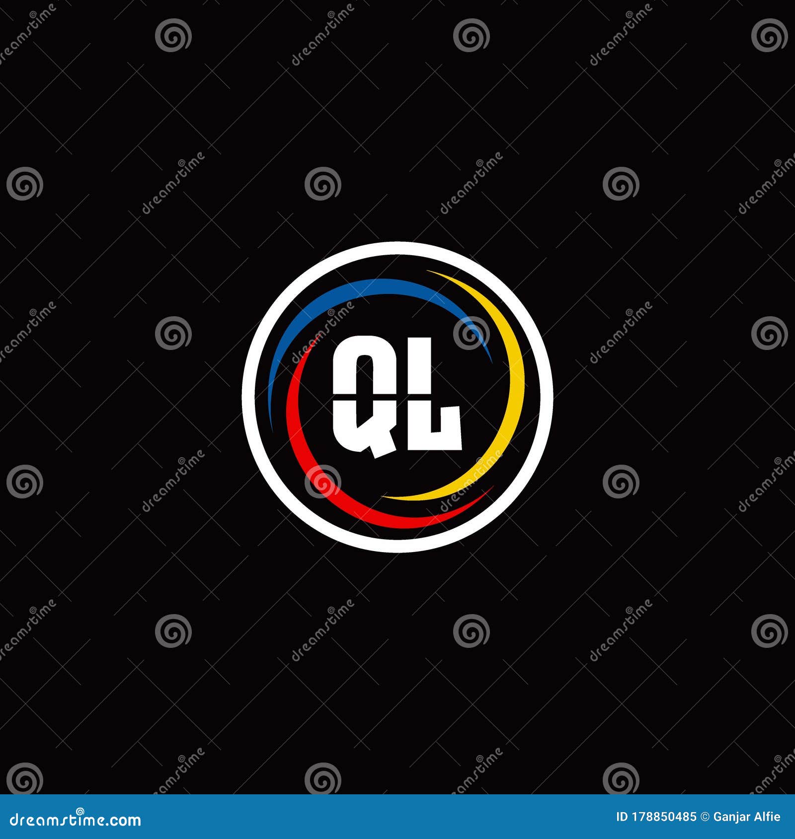 QL Monogram Logo Isolated on Circle Shape with 3 Slash Colors Rounded ...