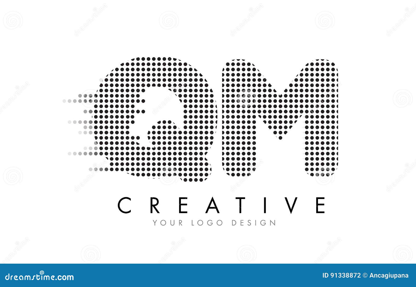QM Q M Letter Logo with Black Dots and Trails. Stock Vector ...
