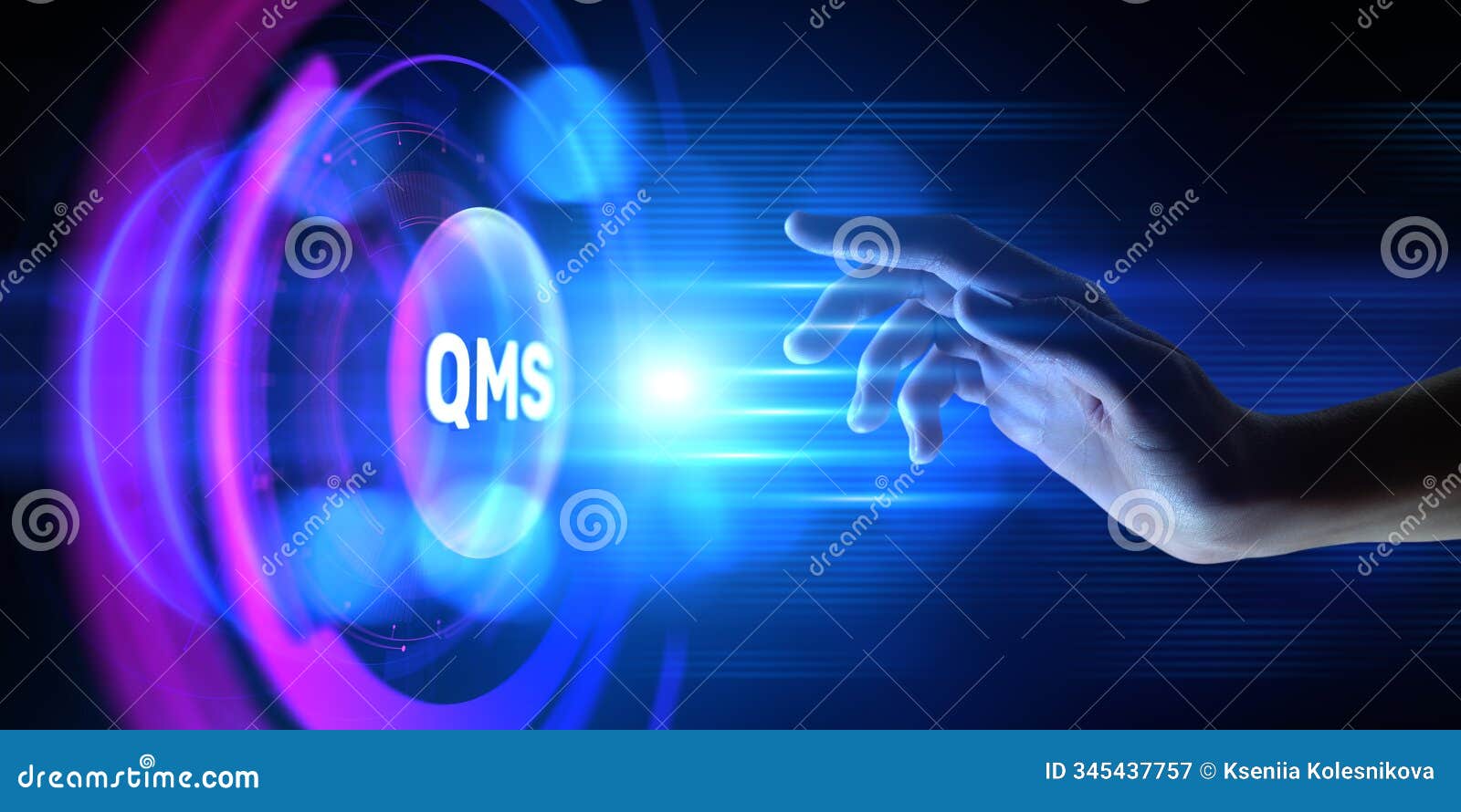 QMS Quality Management System. Hands Pressing Button Virtual Screen ...