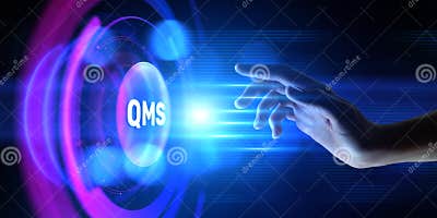 QMS Quality Management System. Hands Pressing Button Virtual Screen ...