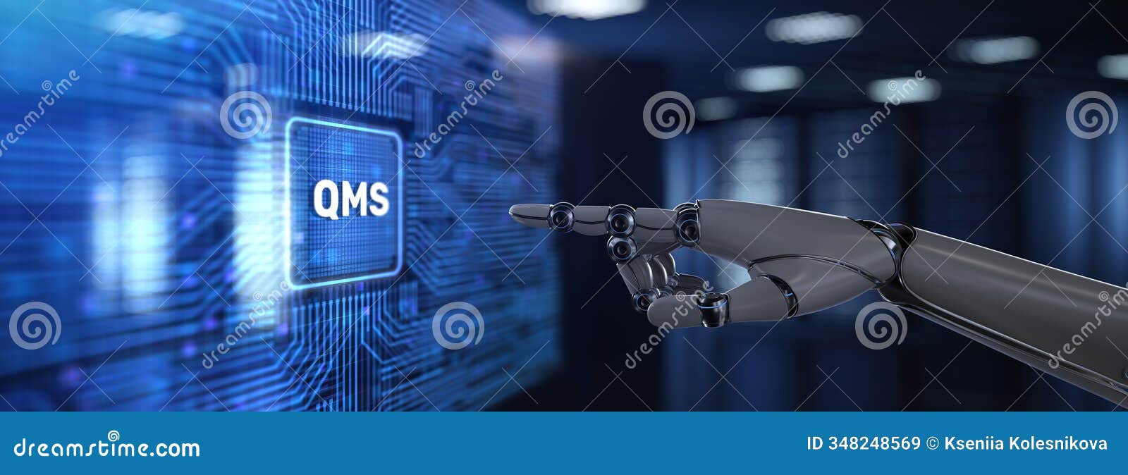 QMS Quality Management System Illustrated with a Robot Hand Pressing a ...