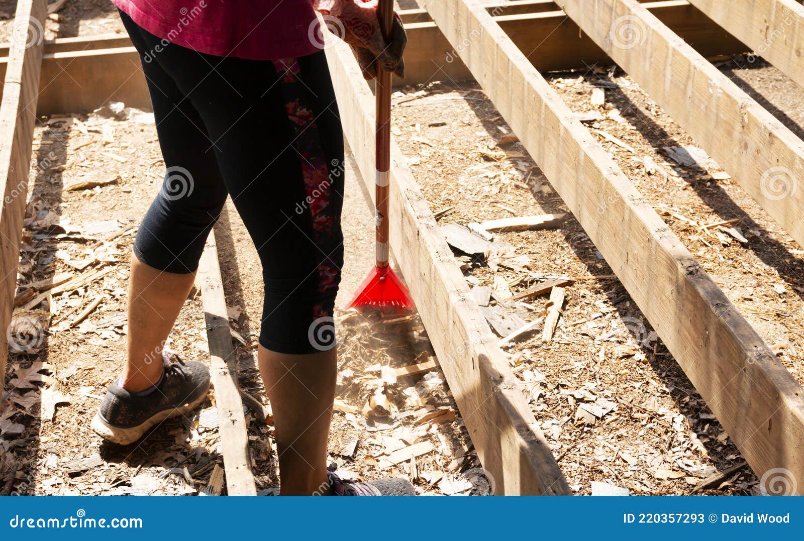 Raking between Wood Studs while Installing a New Deck Stock Image ...