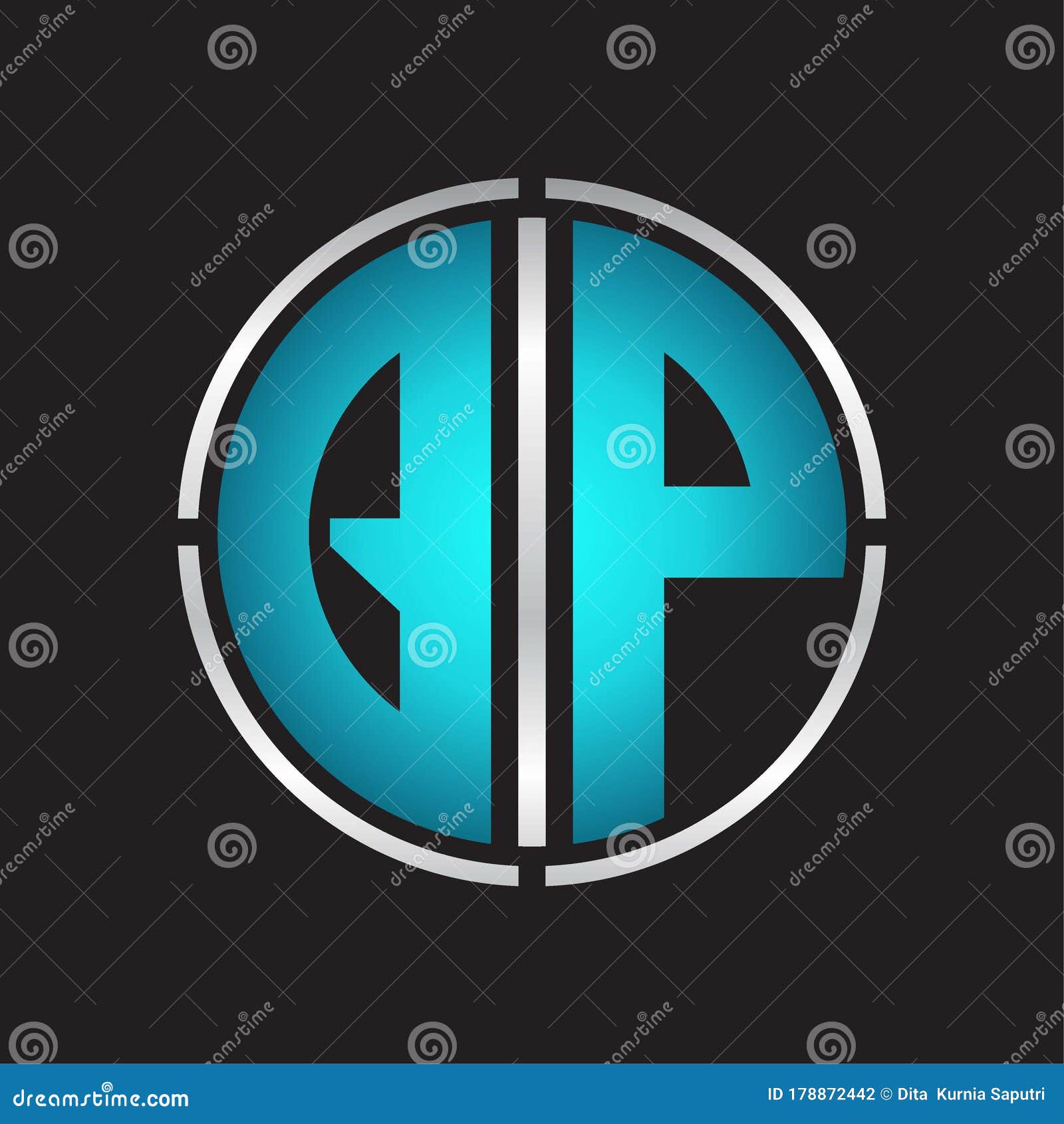QP Logo Initial with Circle Line Cut Design Template on Blue Colors ...