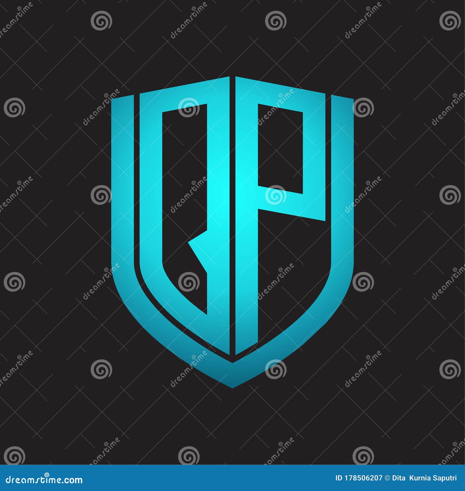 QP Logo Monogram with Emblem Shield Design Isolated with Blue Colors on ...