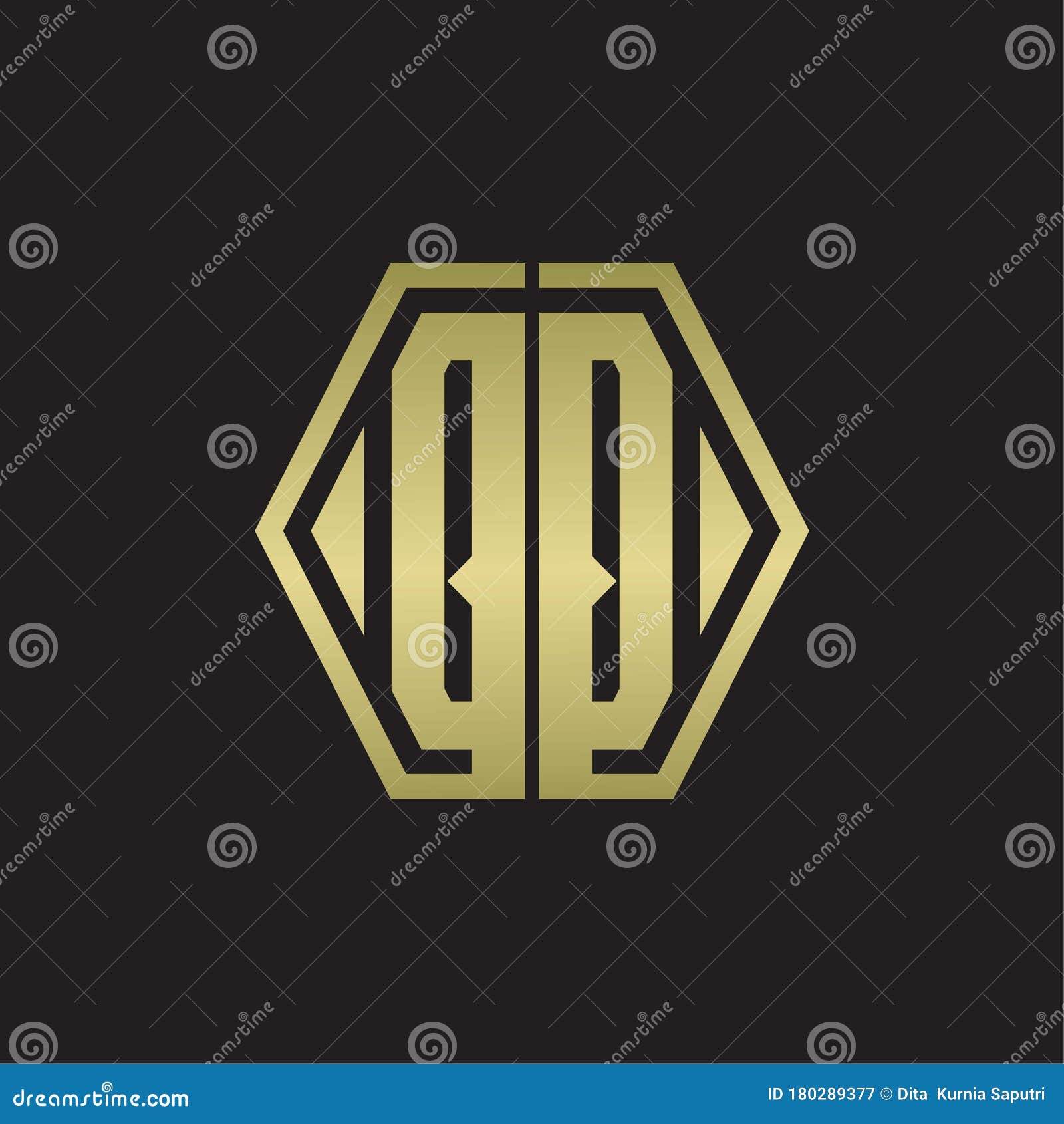 QQ Logo Monogram with Hexagon Line Rounded Design Template with Gold ...