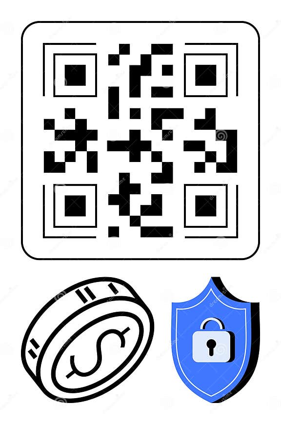 QR Code with Dollar Coin and Shield Lock Symbolizing Secure Financial ...