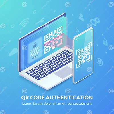 QR Code Authentication Website Isometric Concept. QR Code and Login ...