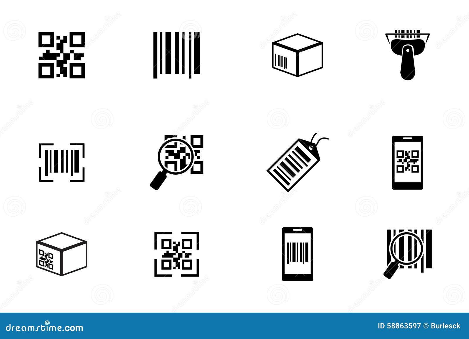QR code and bar icons set stock vector. Illustration of mobile - 58863597