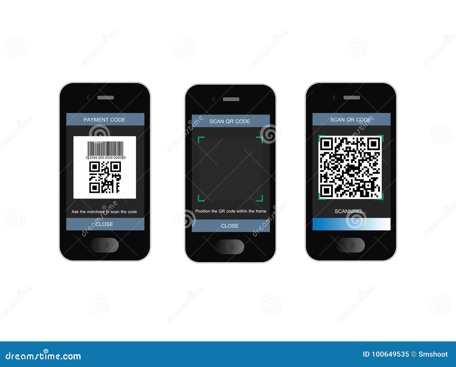 QR Code and Bar Code Payment on Smartphone Stock Illustration ...
