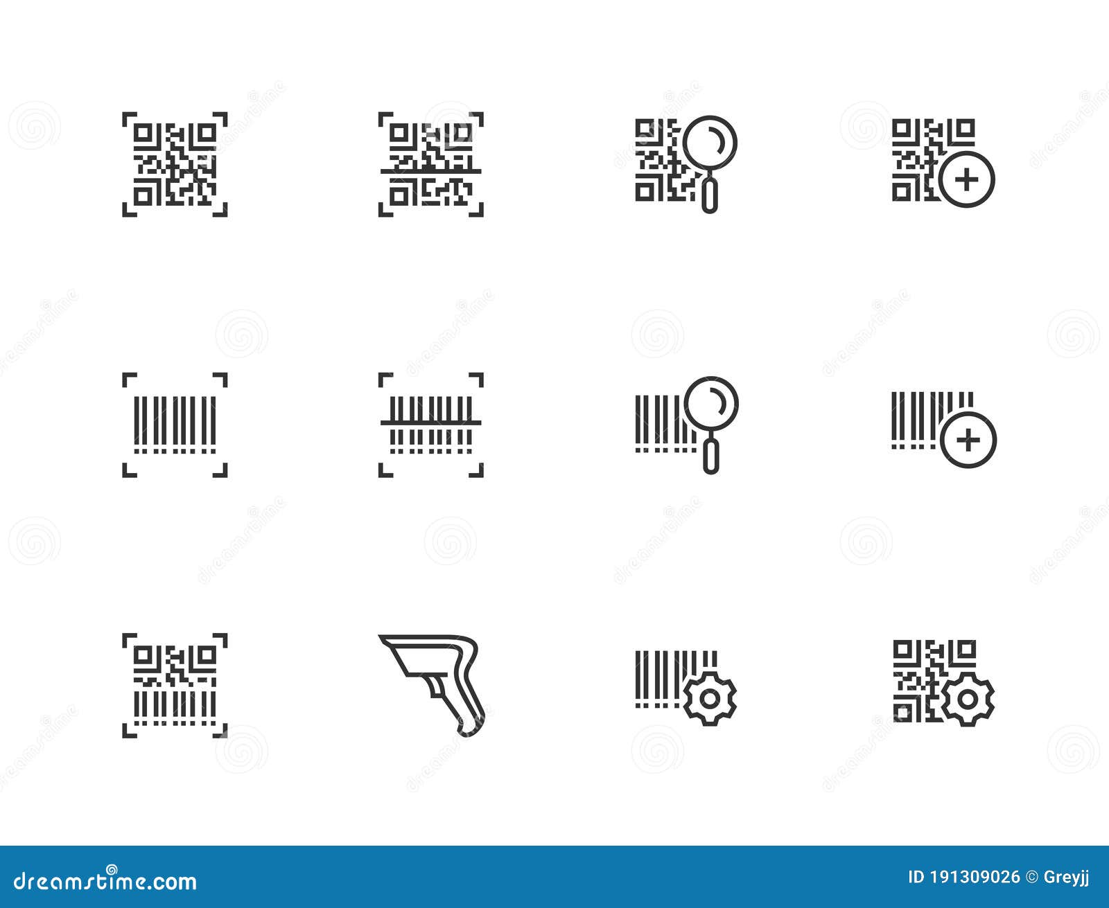 QR Code and Barcode Scanning Related Vector Icons in Outline Style ...