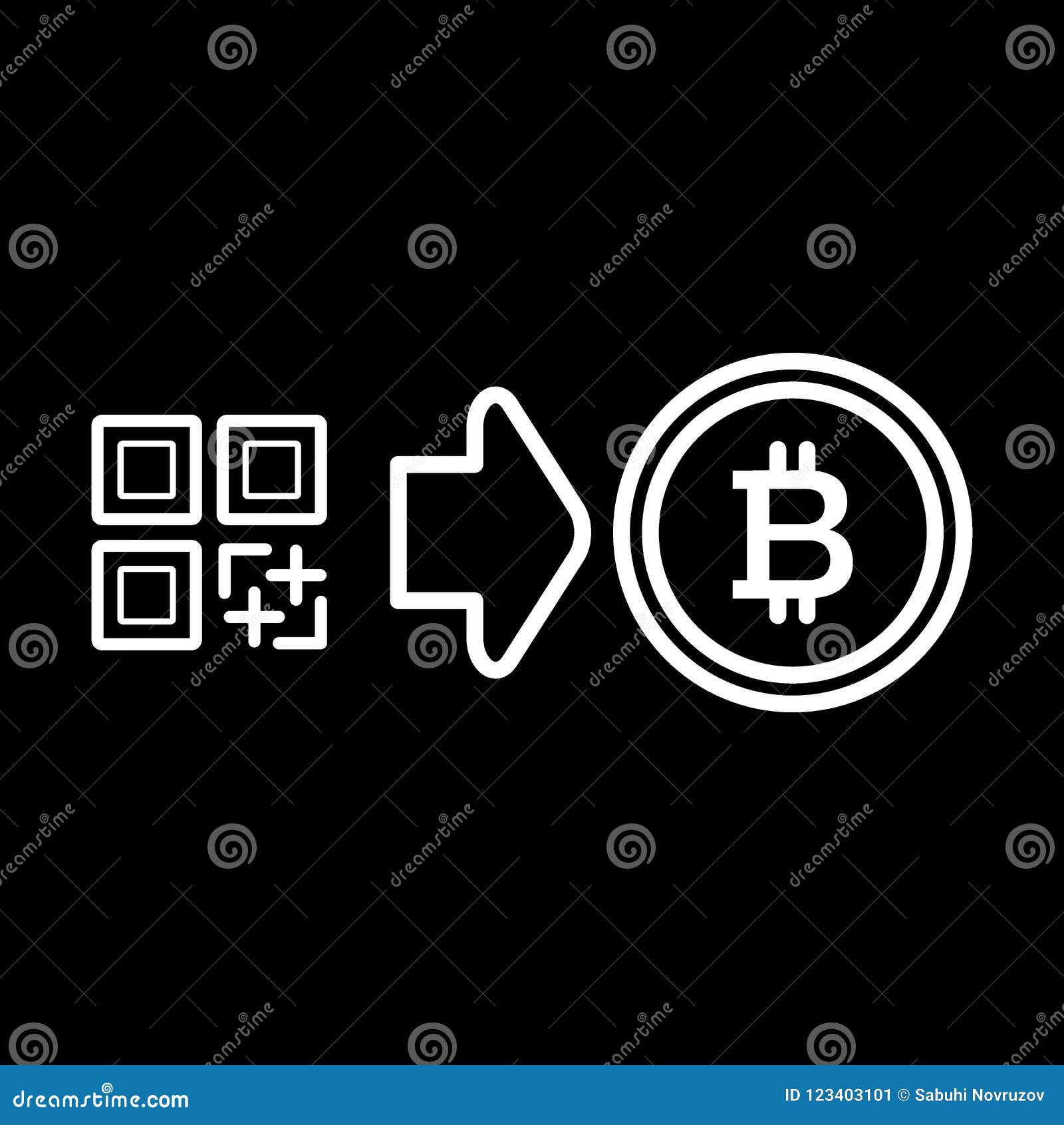 QR Code, Bitcoin Line Icon. Vector Illustration Isolated on Black ...