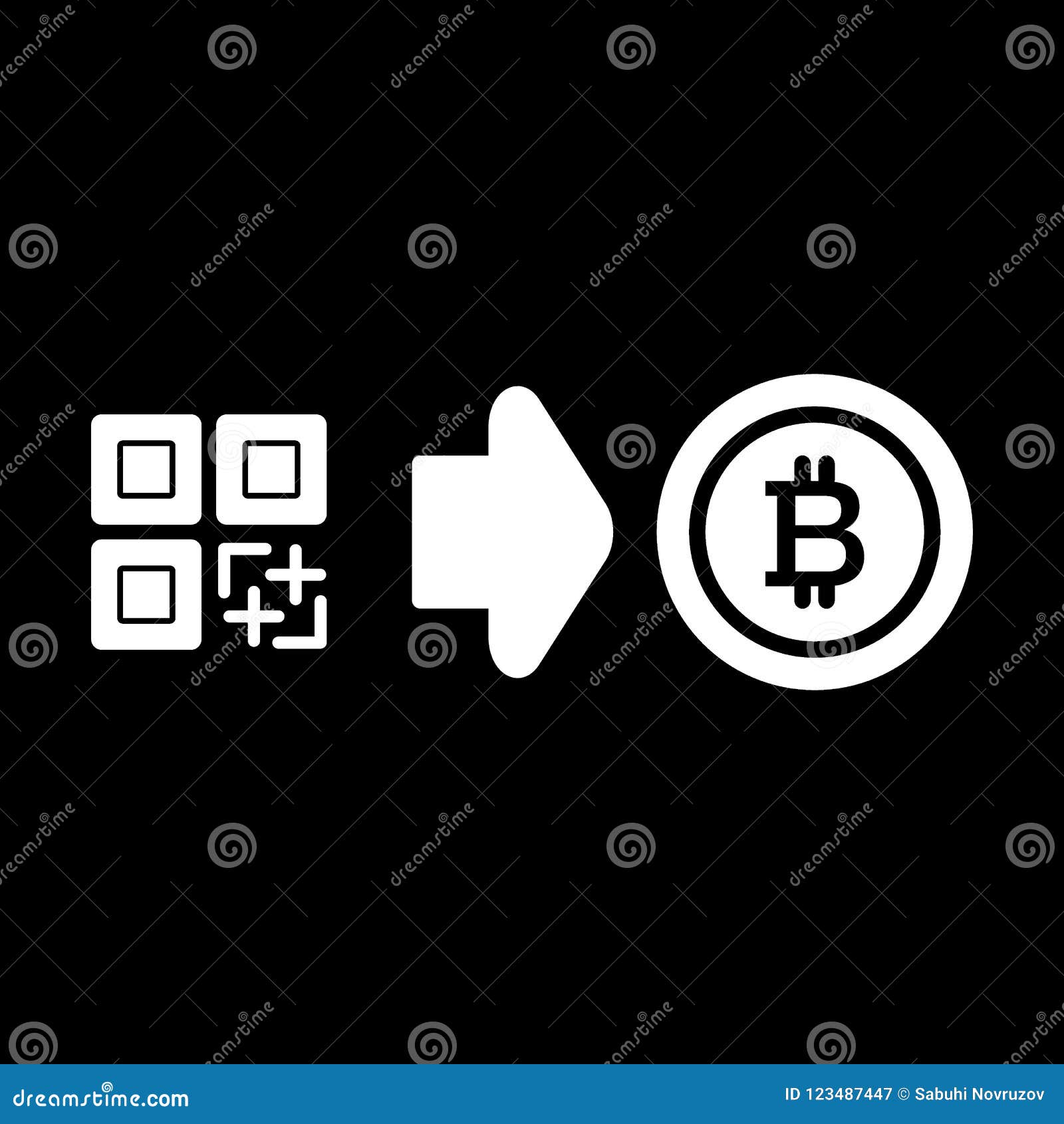 QR Code, Bitcoin Solid Icon. Vector Illustration Isolated on Black ...