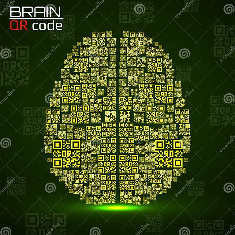 QR Code Brain. Silhouette Human Brain with Qr Code Stock Vector ...