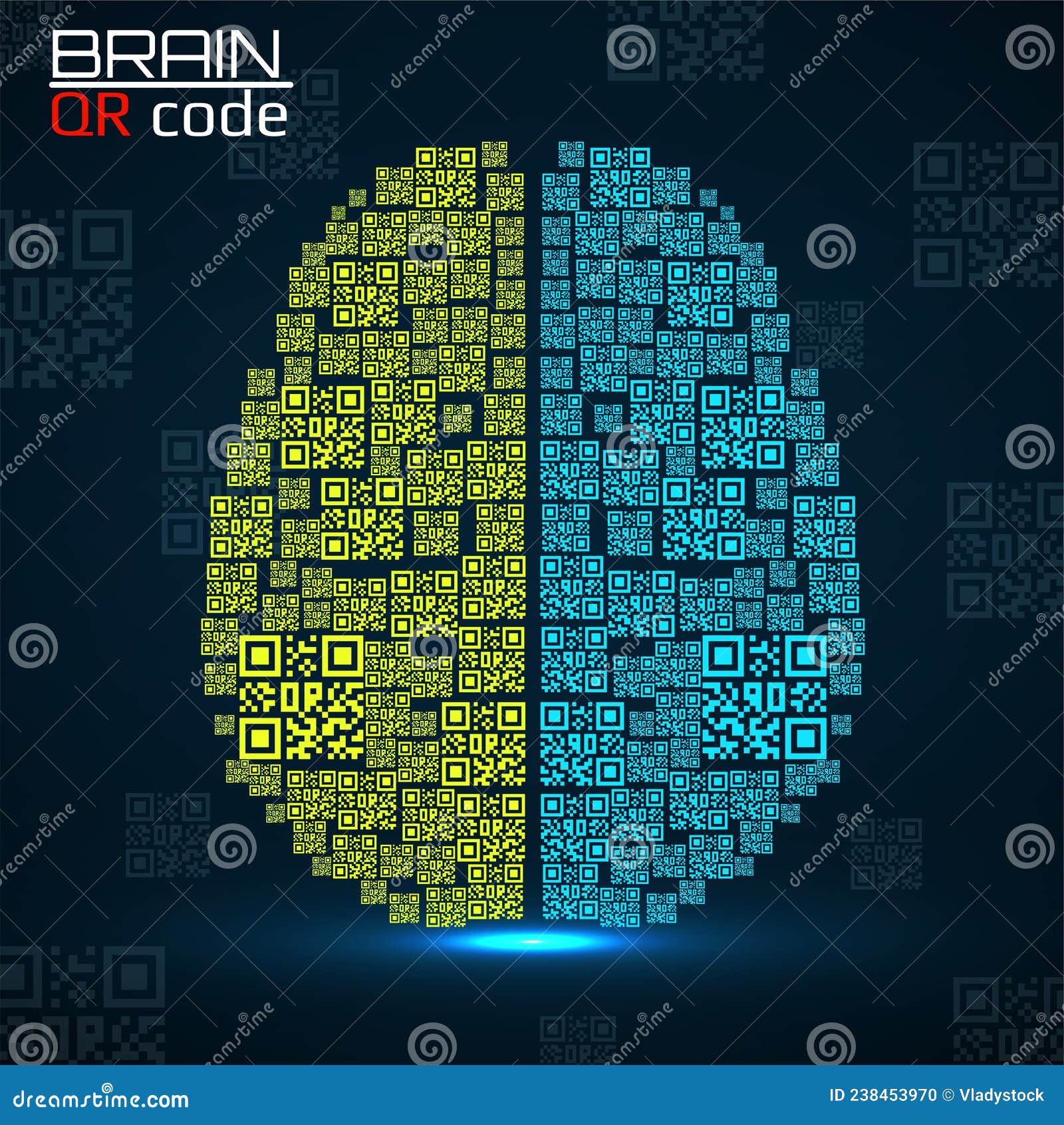 QR Code Brain. Silhouette Human Brain With Qr Code. Technology Concept ...