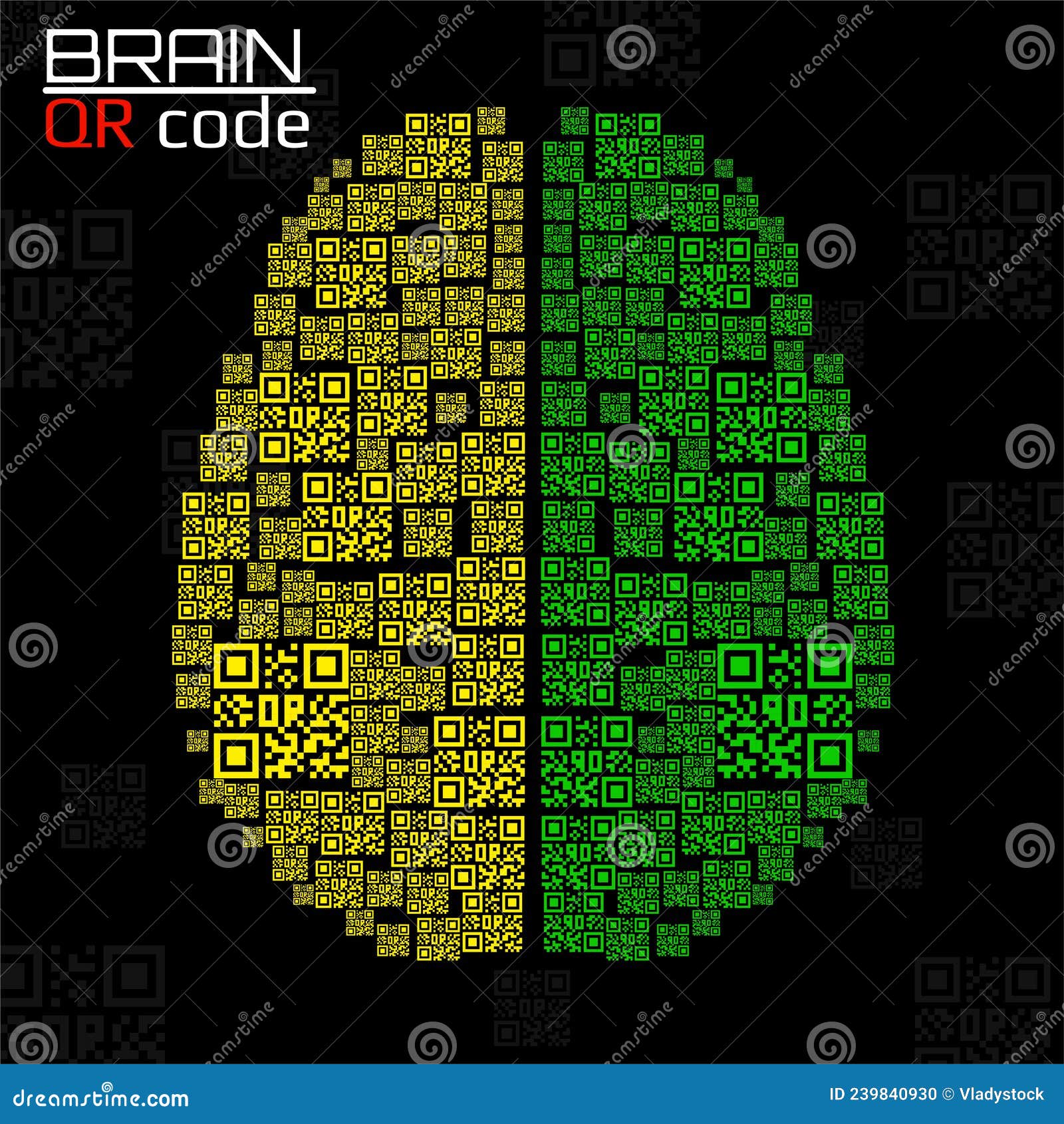 QR Code Brain. Silhouette Human Brain With Qr Code. Technology Concept ...