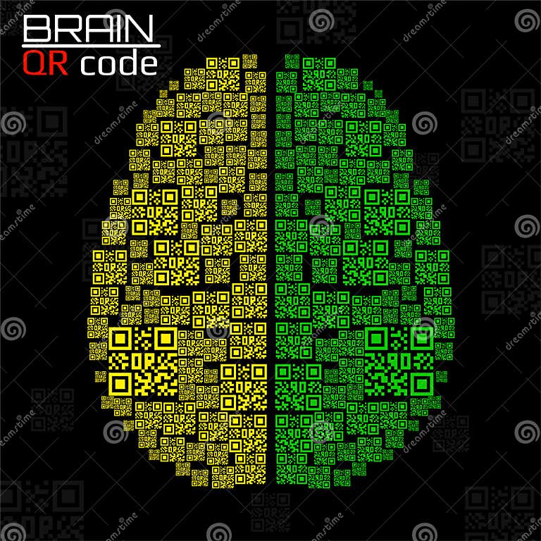 QR Code Brain. Silhouette Human Brain with Qr Code Stock Vector ...