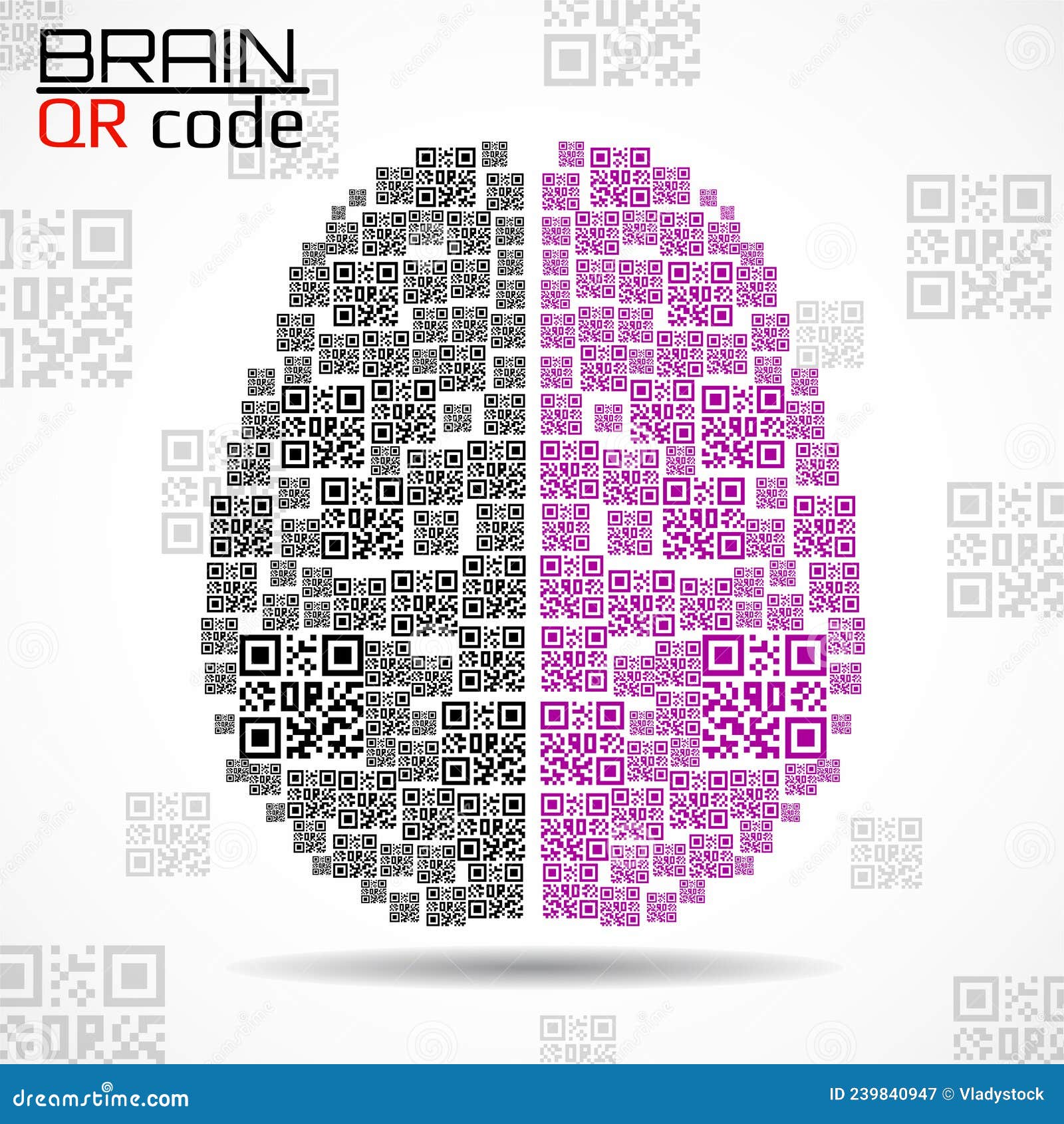 QR Code Brain. Silhouette Human Brain With Qr Code. Technology Concept ...