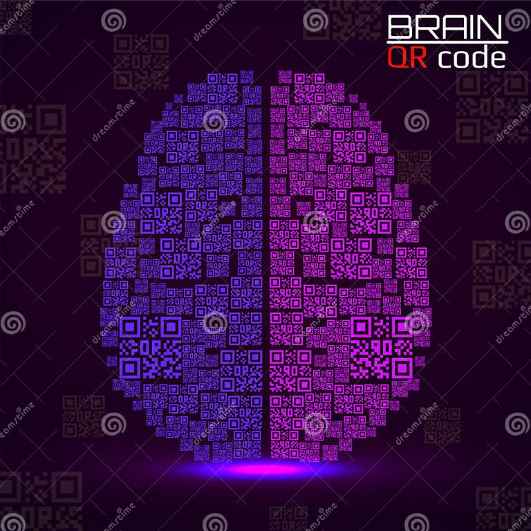 QR Code Brain. Silhouette Human Brain with Qr Code Stock Vector ...