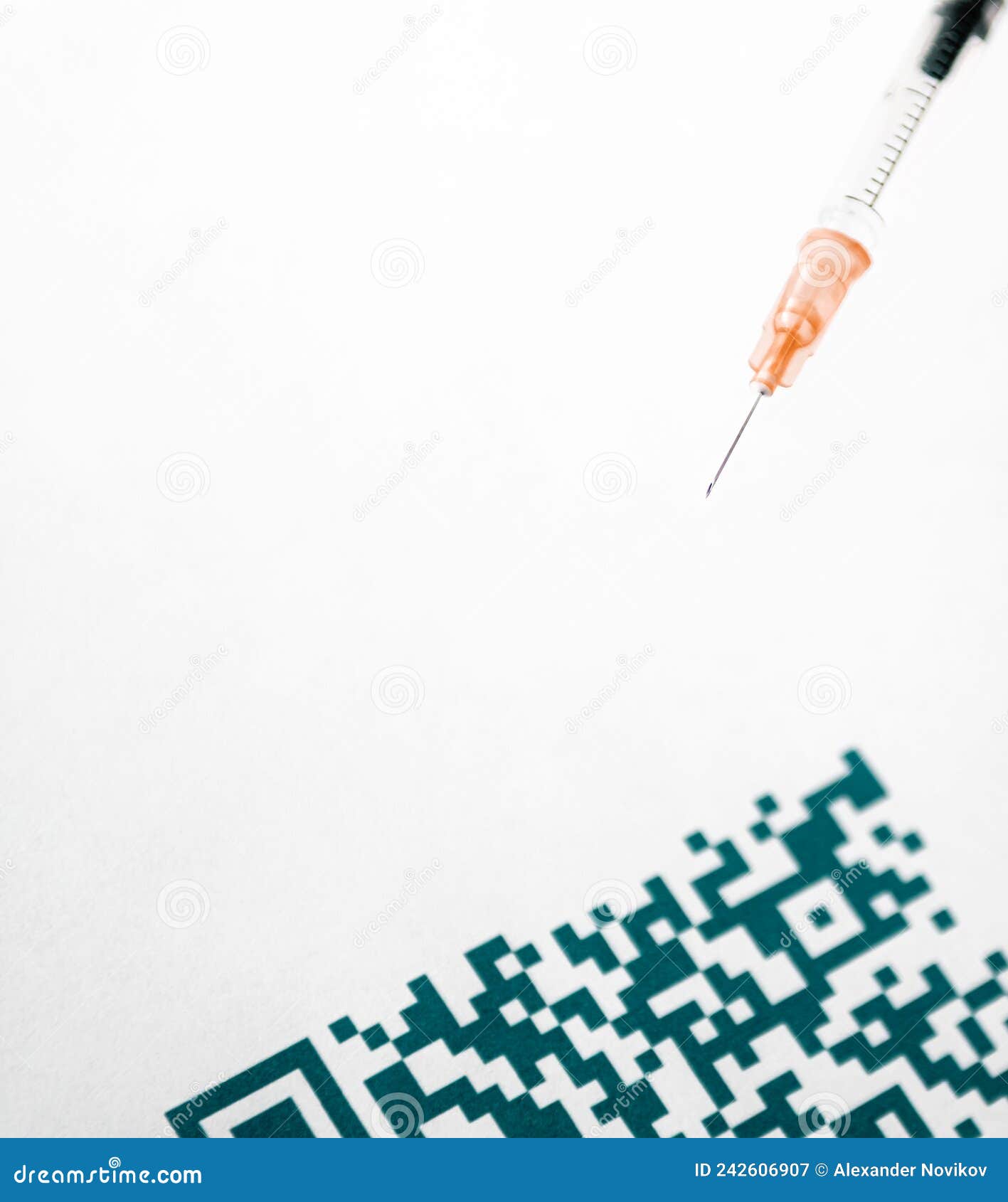 A QR Code Close Up and Medical Syringe Stock Image - Image of digital ...