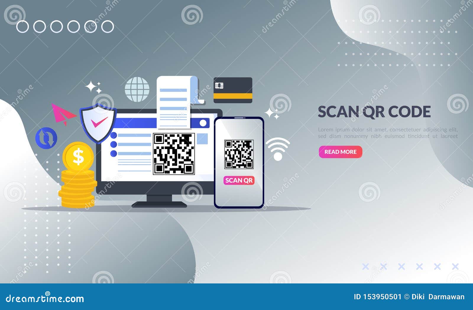 QR Code Concept, a Mobile Phone with a Scanner Reads the Qr Code on ...