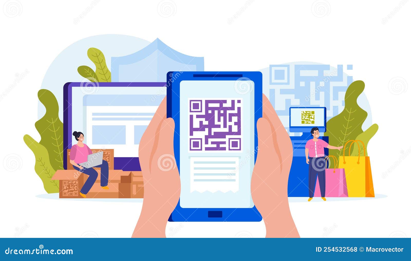 Qr Code Flat Design Concept Stock Vector - Illustration of shopping ...